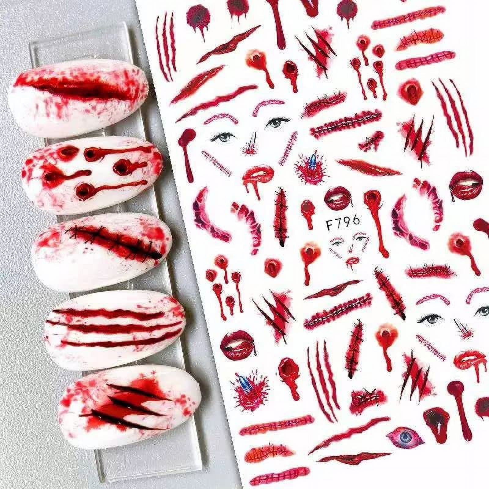 Over 50 Halloween Nail Stickers - Scars - Lips - Eyes Scratch Goth ...