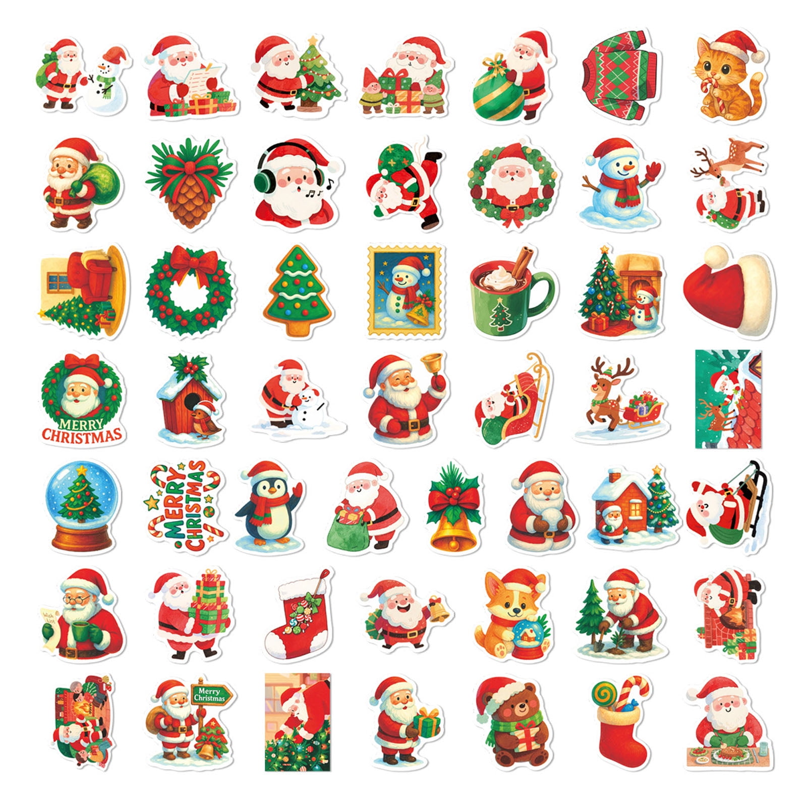 50 Happy Christmas Cartoon Stickers, For Decorating Phone Cases Water ...