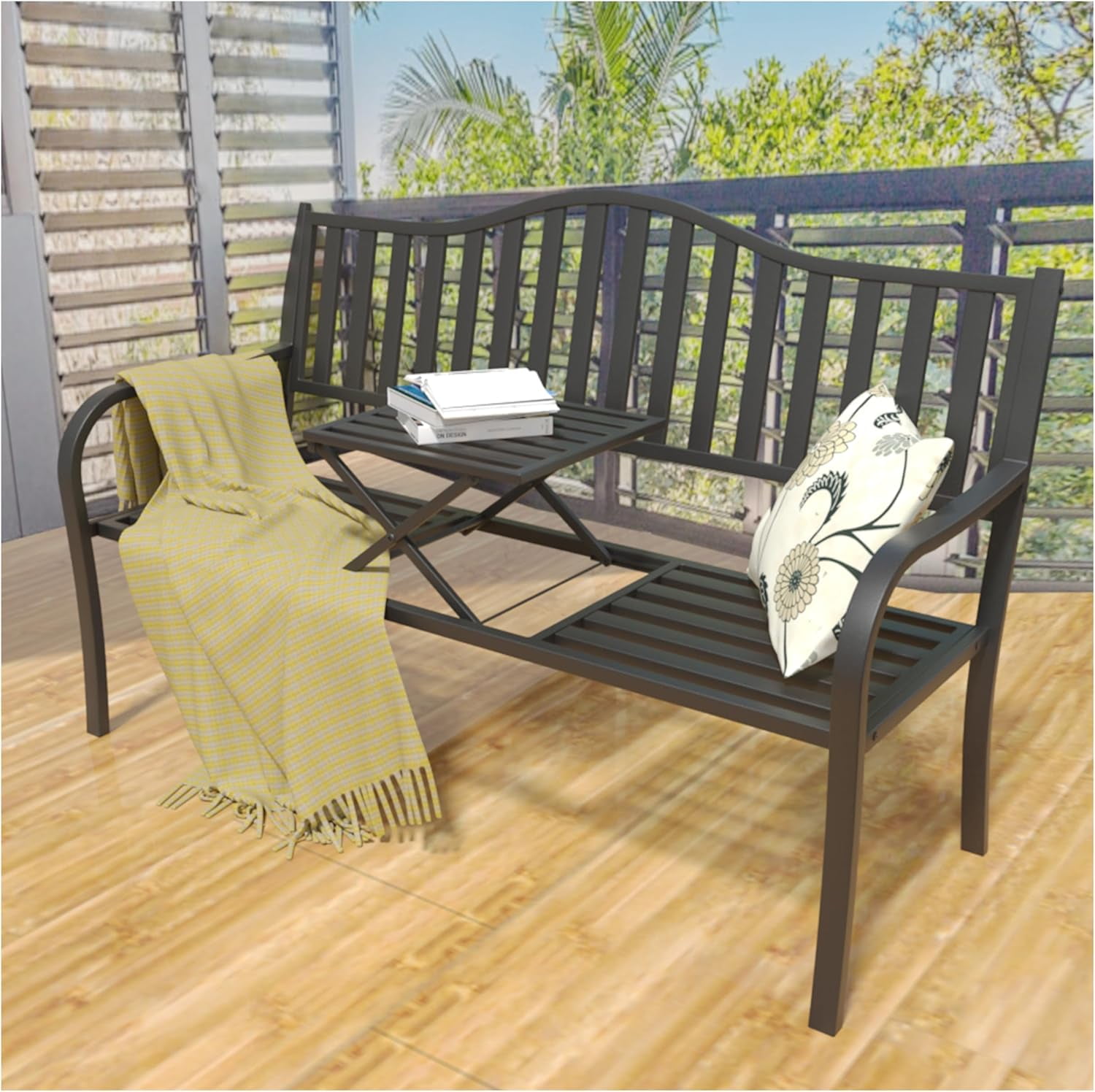 50" Heavy Duty Iron Outdoor Bench - Weatherproof with Ergonomic ...