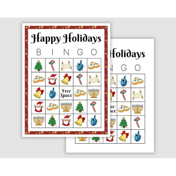 50 Holiday Bingo Cards, Printable Party Game , Hanukkah and Christmas ...