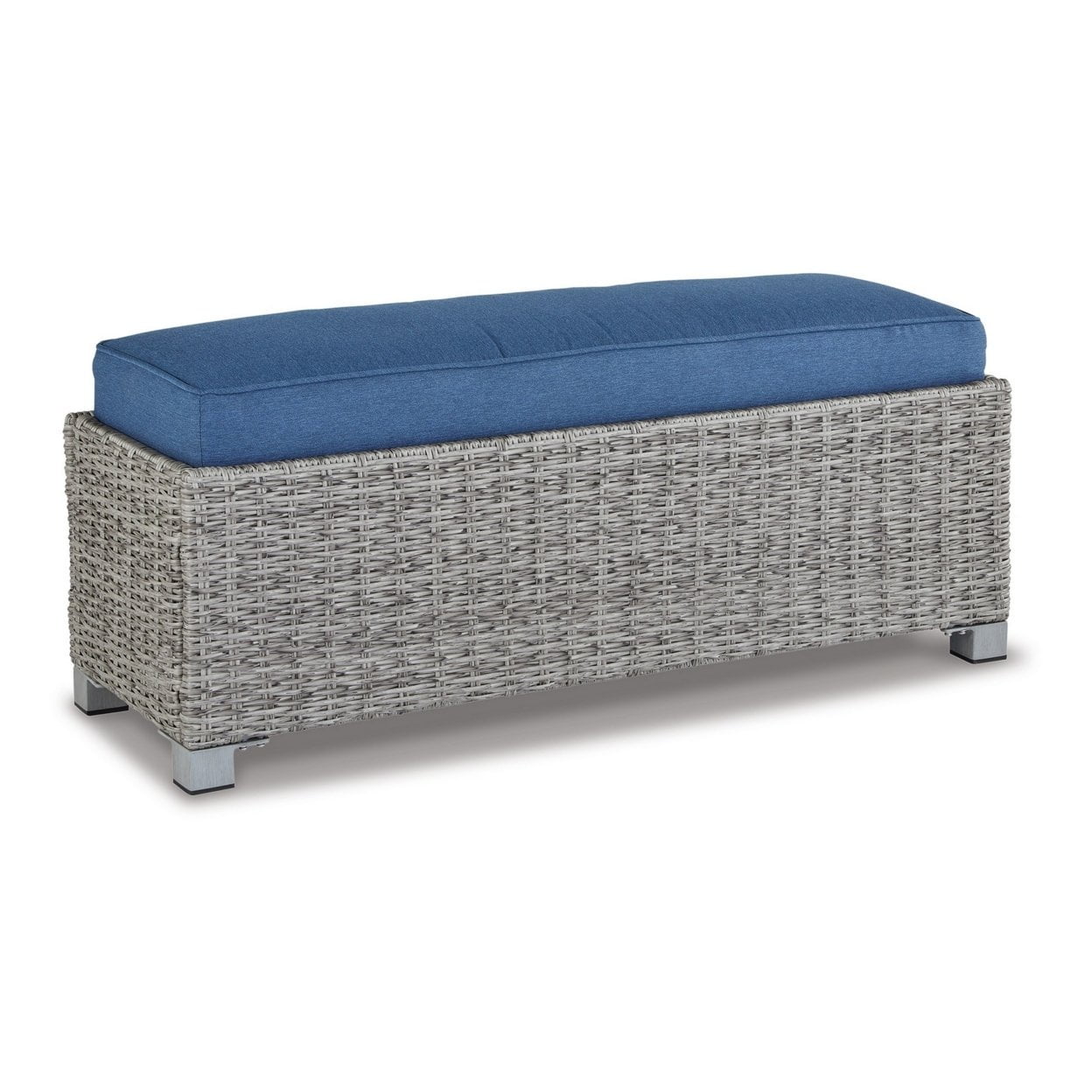 50 Inch Bench Gray All Weather Resin Wicker Frame Blue Polyester Fabric ...