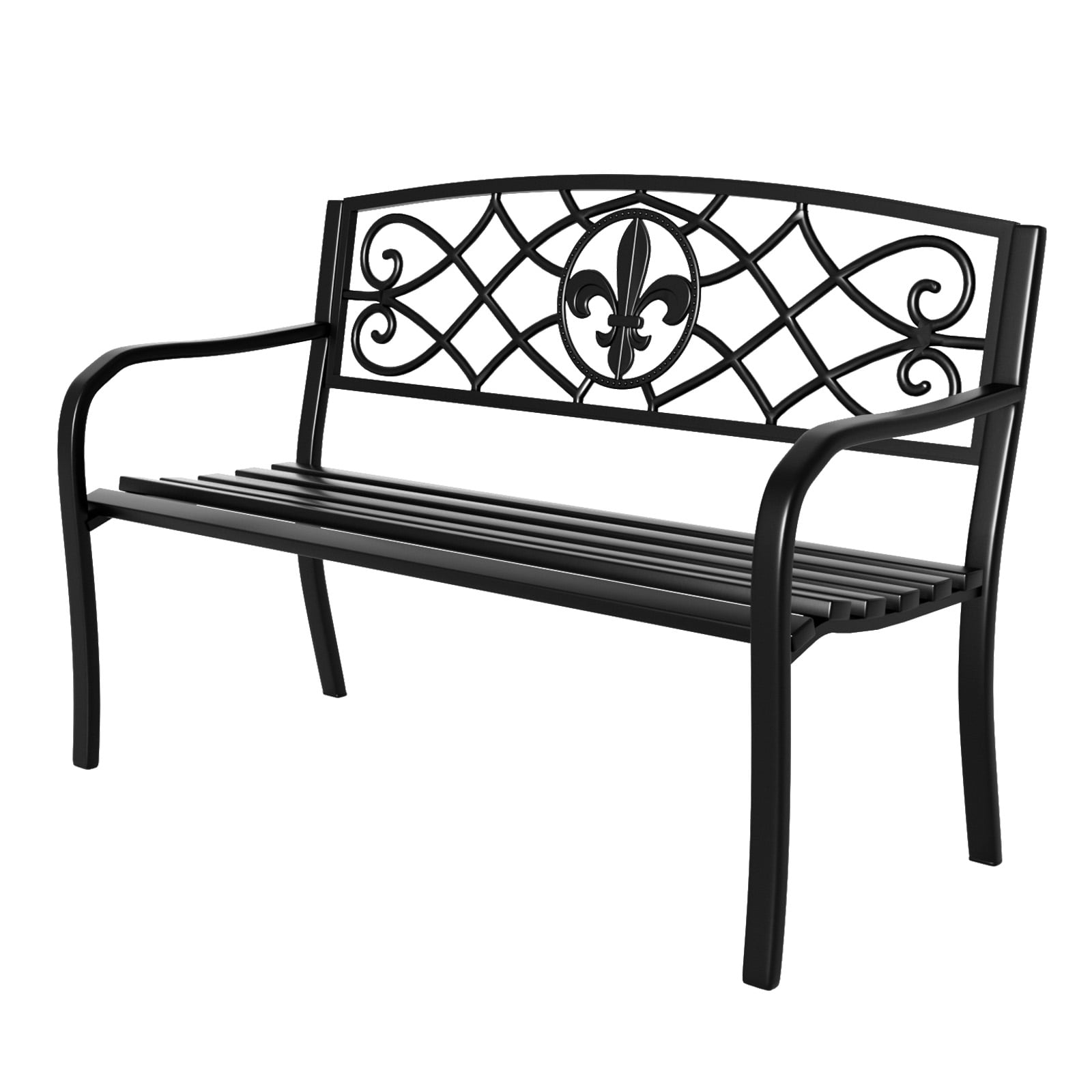 50 Inch Black Outdoor Bench, Patio Bench with Ergonomic Backrest ...
