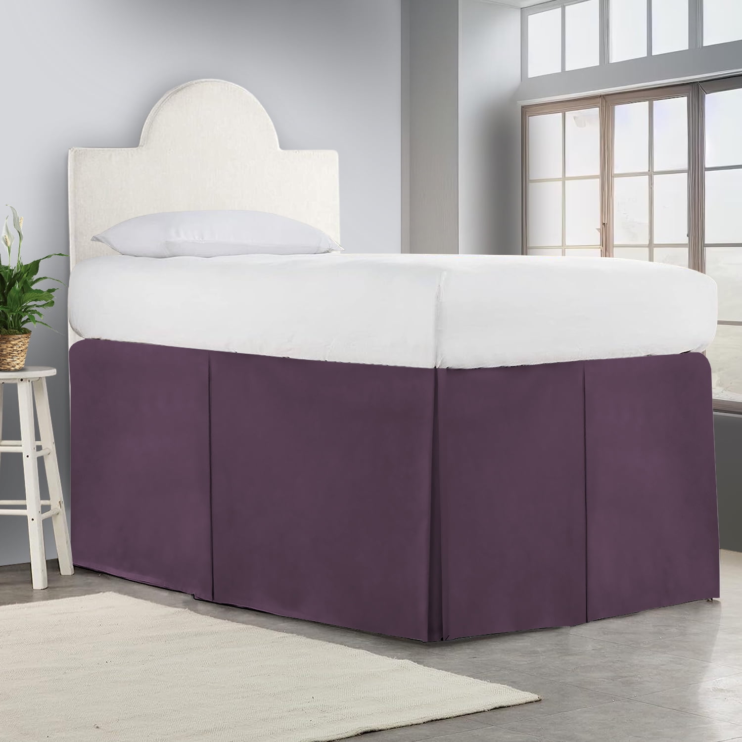 50 Inch Drop Twin XL Size Dorm Bed Plum Solid Bed Skirt Lightweight ...
