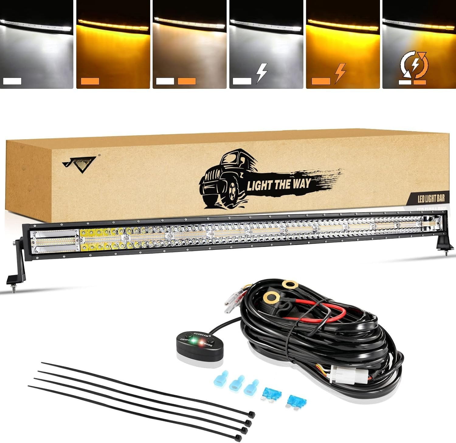 50 Inch Light Bar, 288W Curved White Strobe Lights, 6 Modes Spot Flood ...