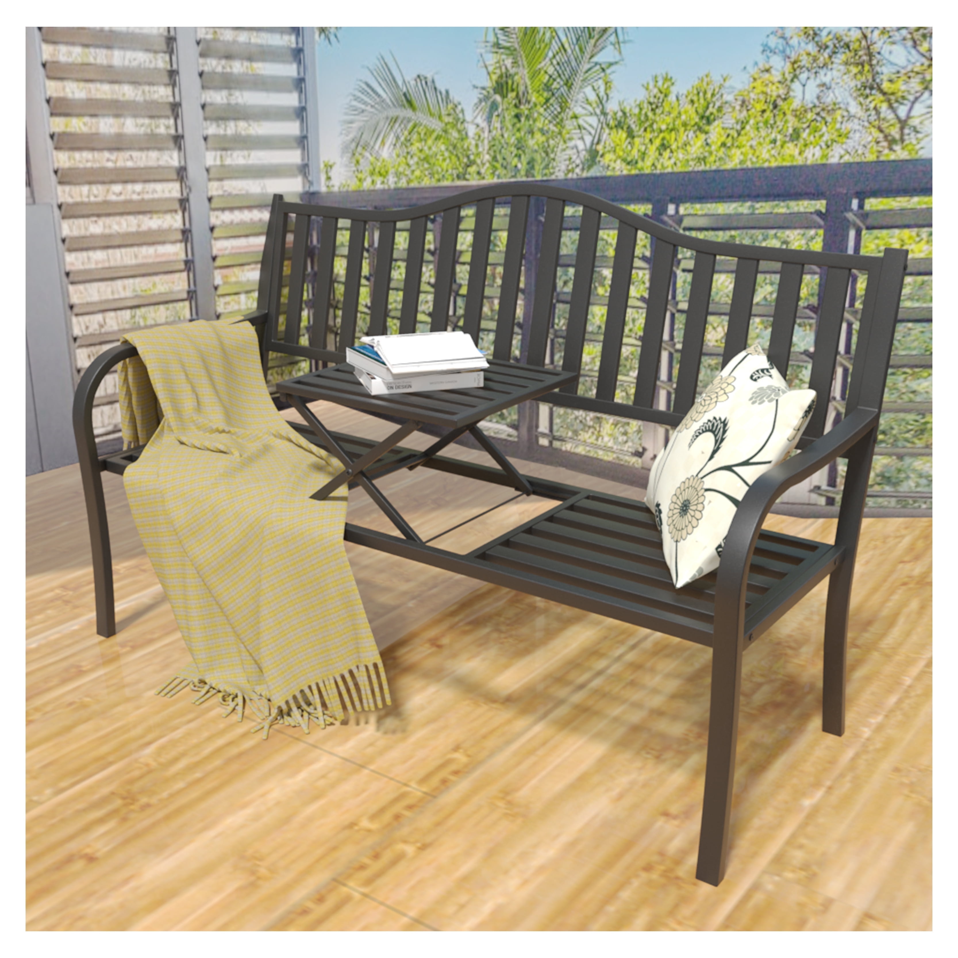 YLGJ&TIDY 50" Outdoor Bench, Metal Garden Bench, Patio Park Bench with ...