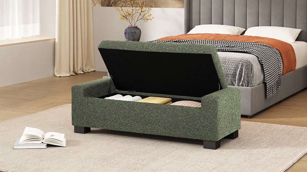 50 Inch Ottoman Storage Bench with Hinged Lid for Footrest, Seat and ...
