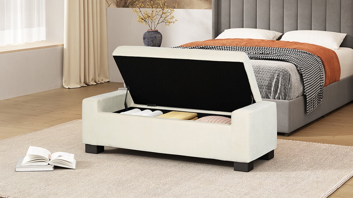 50 Inch Ottoman Storage Bench with Hinged Lid for Footrest, Seat and ...