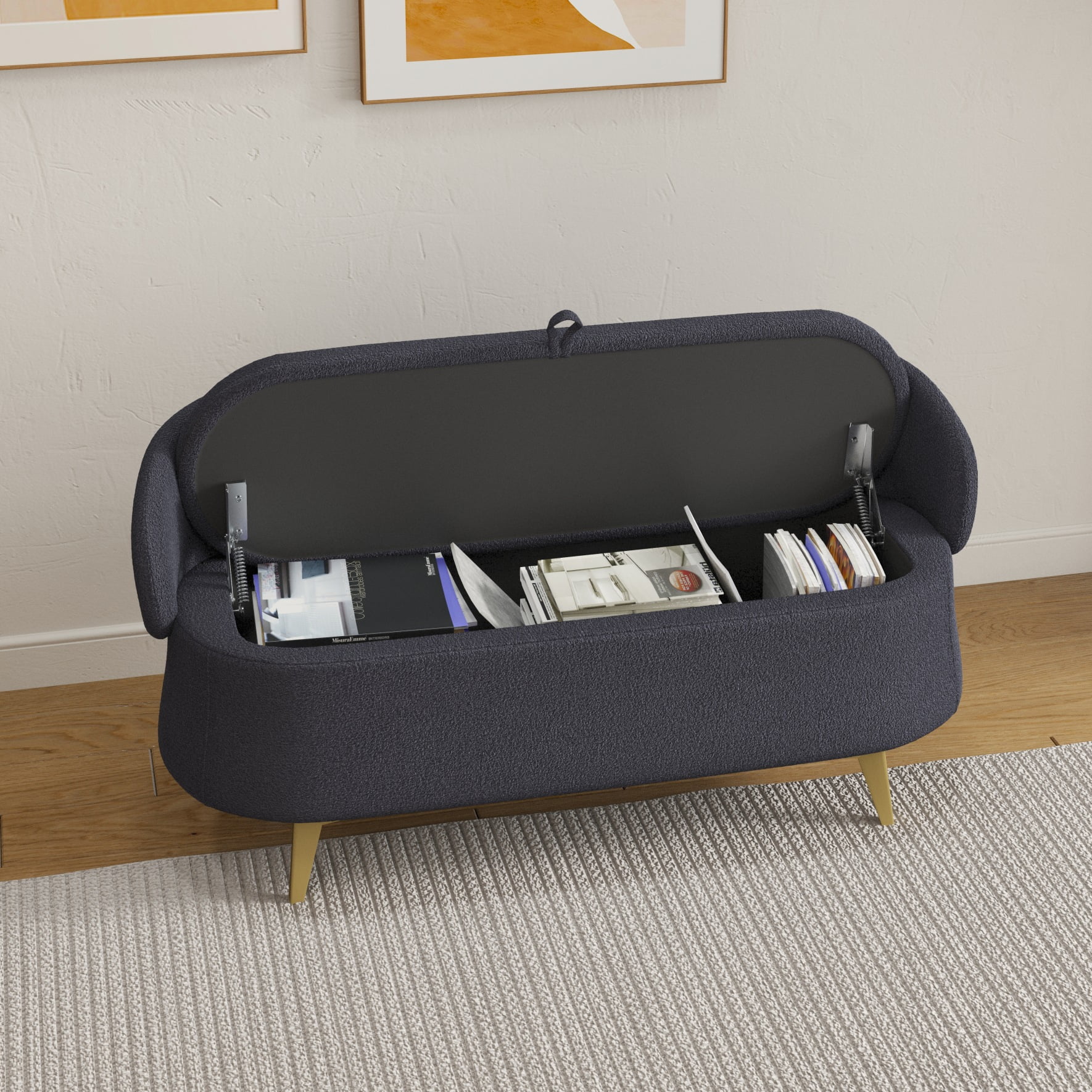 50 Inch Ottoman with Storage Sofa Stool wit Low Backrest and Gold Legs Storage Ottoman Bench for Entrance Benches Living Rooms Corridors and Bed Ends Gray Walmart