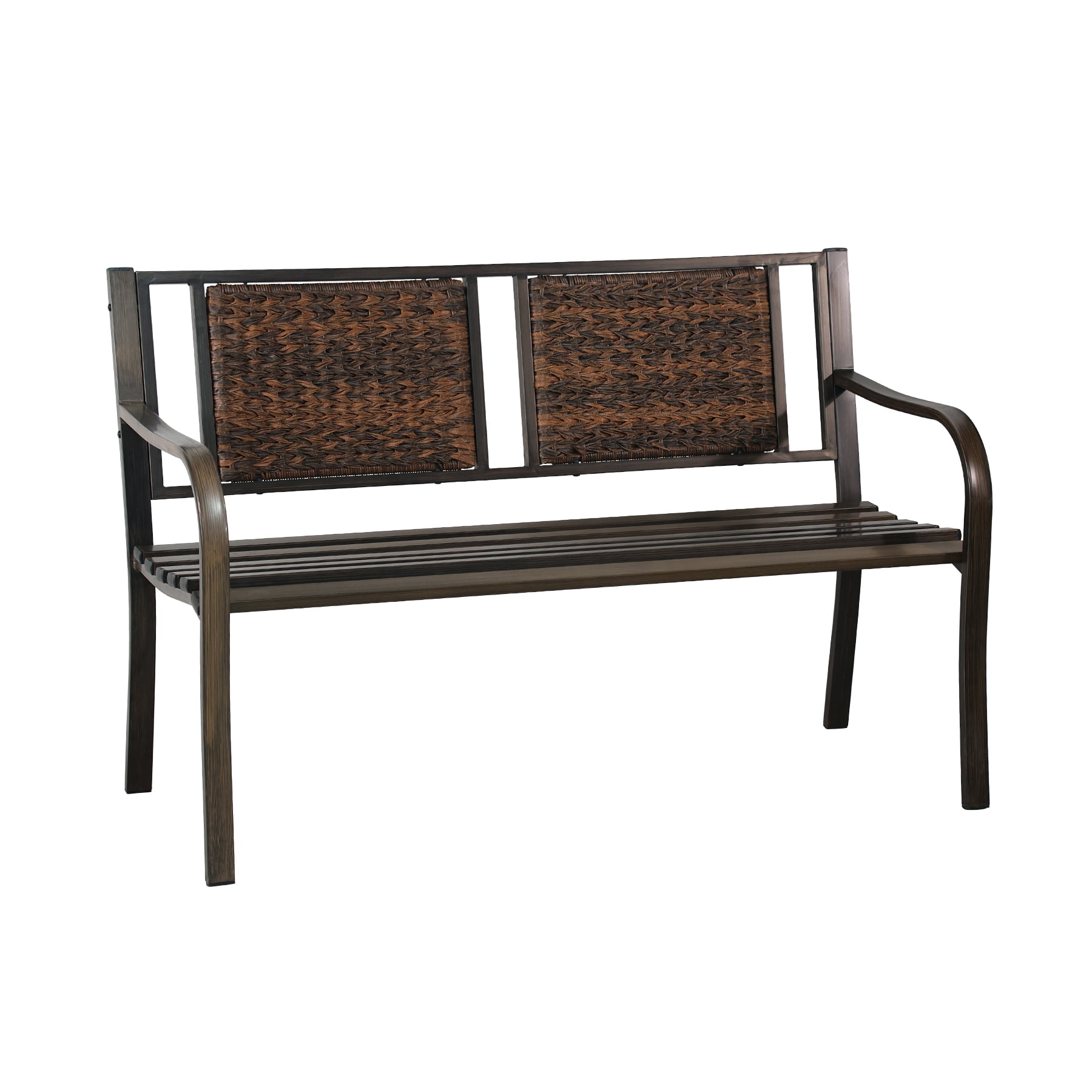 YLGJ&TIDY 50 Inch Outdoor Bench with Rattan Backrest, Powder Coated ...