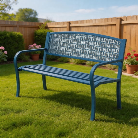 50 Inch Outdoor Metal Bench, Curved Backrest Garden Patio Bench with ...