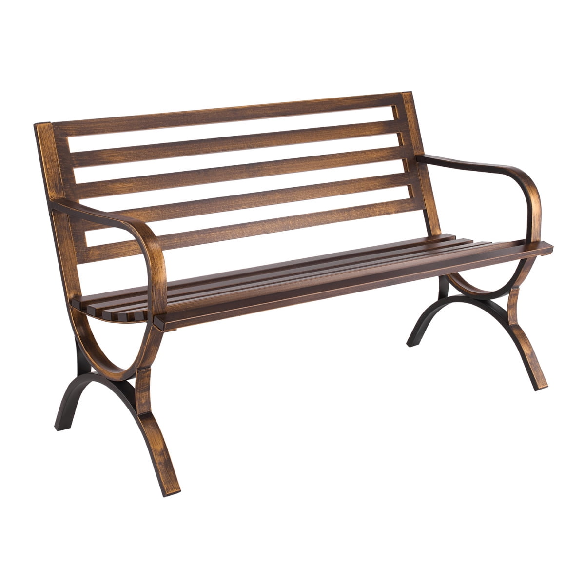 50 Inch Outdoor Patio Bench, Metal Frame with Slatted Backrest, Coppery ...