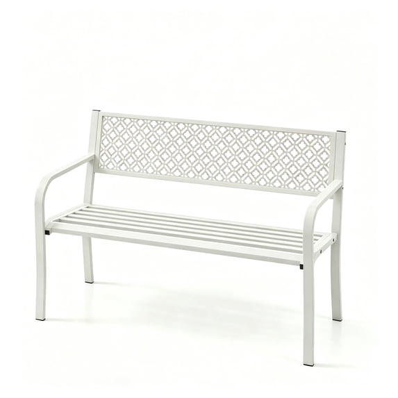 50 Inch Steel Outdoor Bench for 2 Adults, Geometric Backrest Metal ...