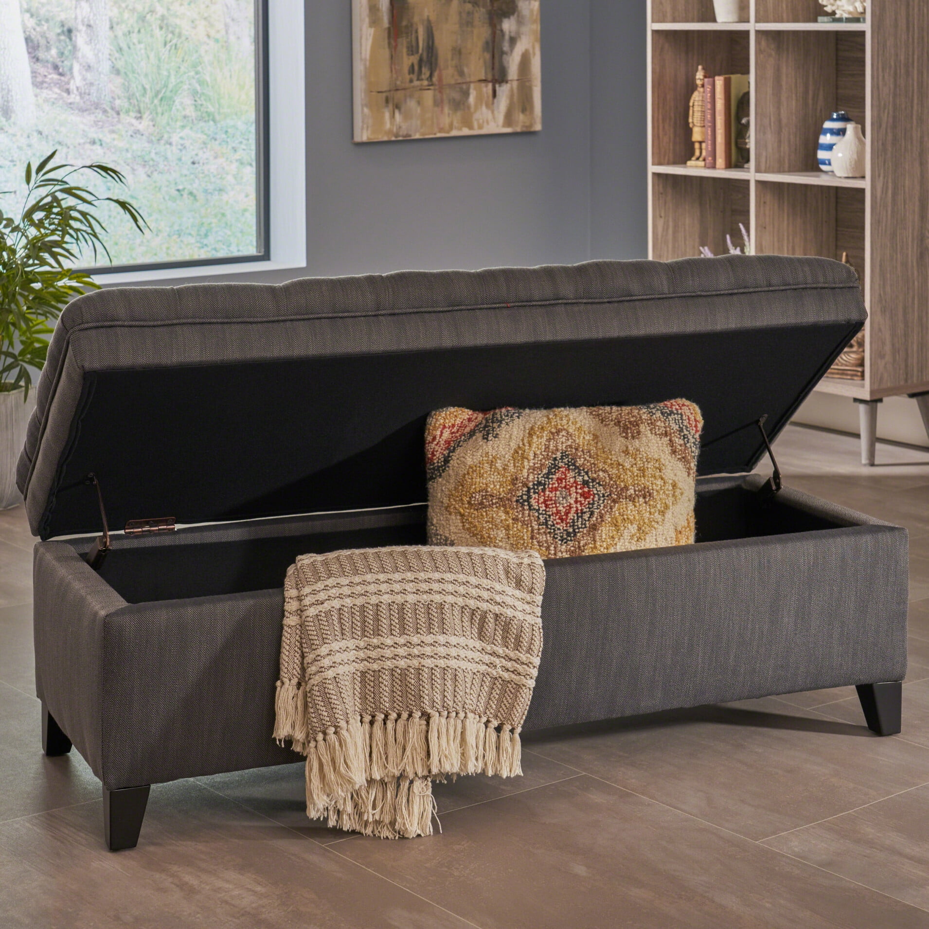50-Inch Storage Ottoman, End-of-Bed Storage Bench with Legs, Fabric ...