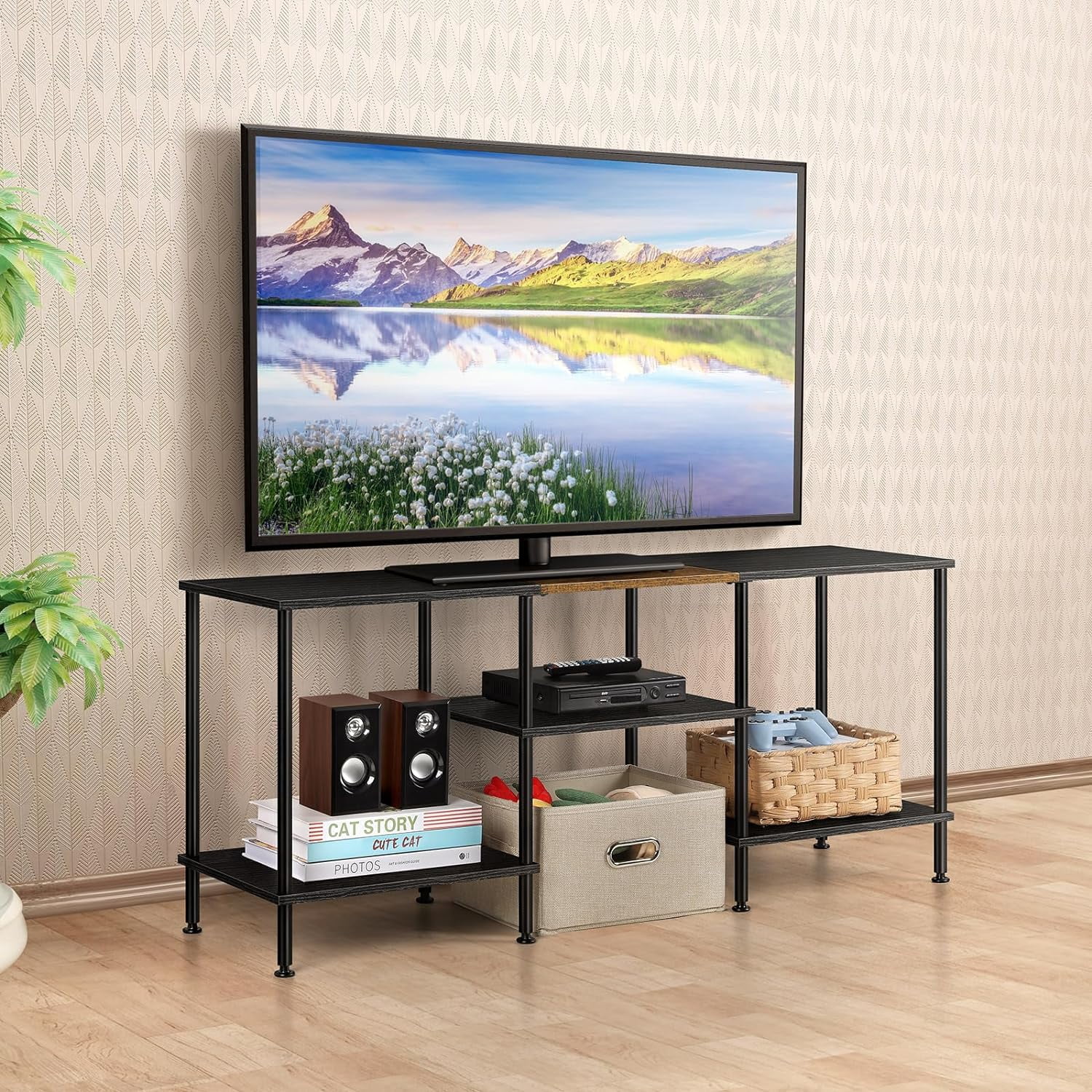 50 Inch TV Stands for Living Room Black Entertainment Center with ...