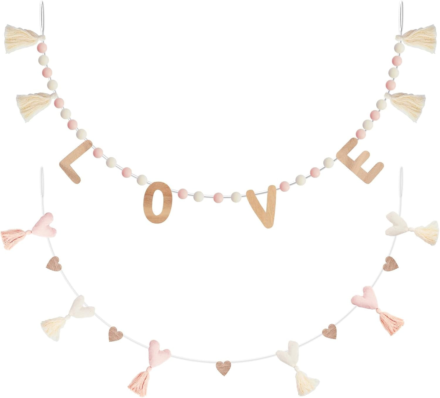 50 Inch Valentine Garland with Wood Love Letters, Pink White Pom Pom ...