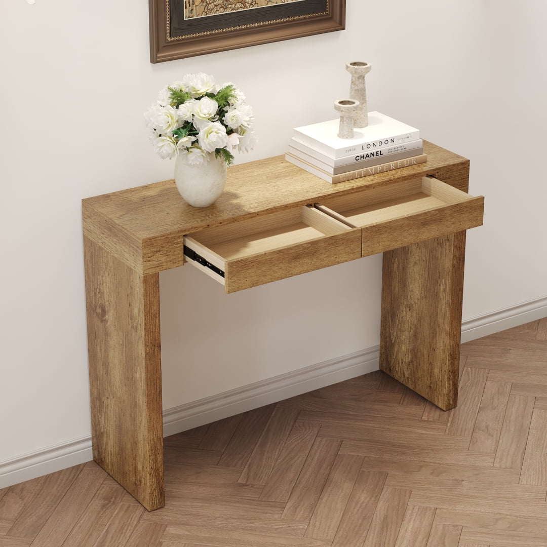 50 Inch Wood Grain Entry Table with Two Drawers, Practical Entryway ...