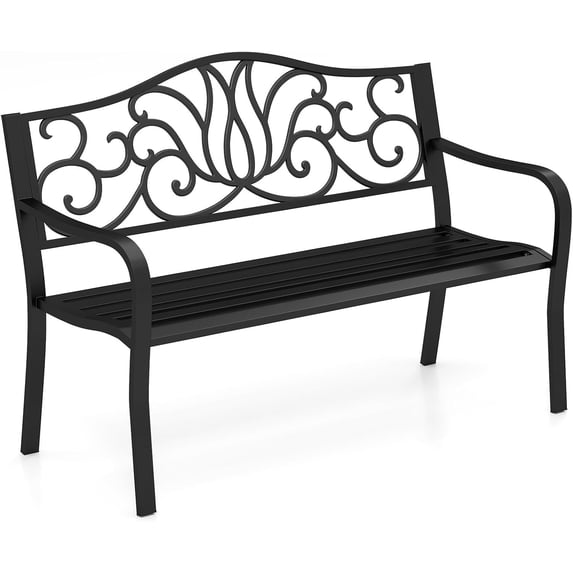 50 Inches Outdoor Garden Park Bench, Cast Iron Metal Front Porch ...