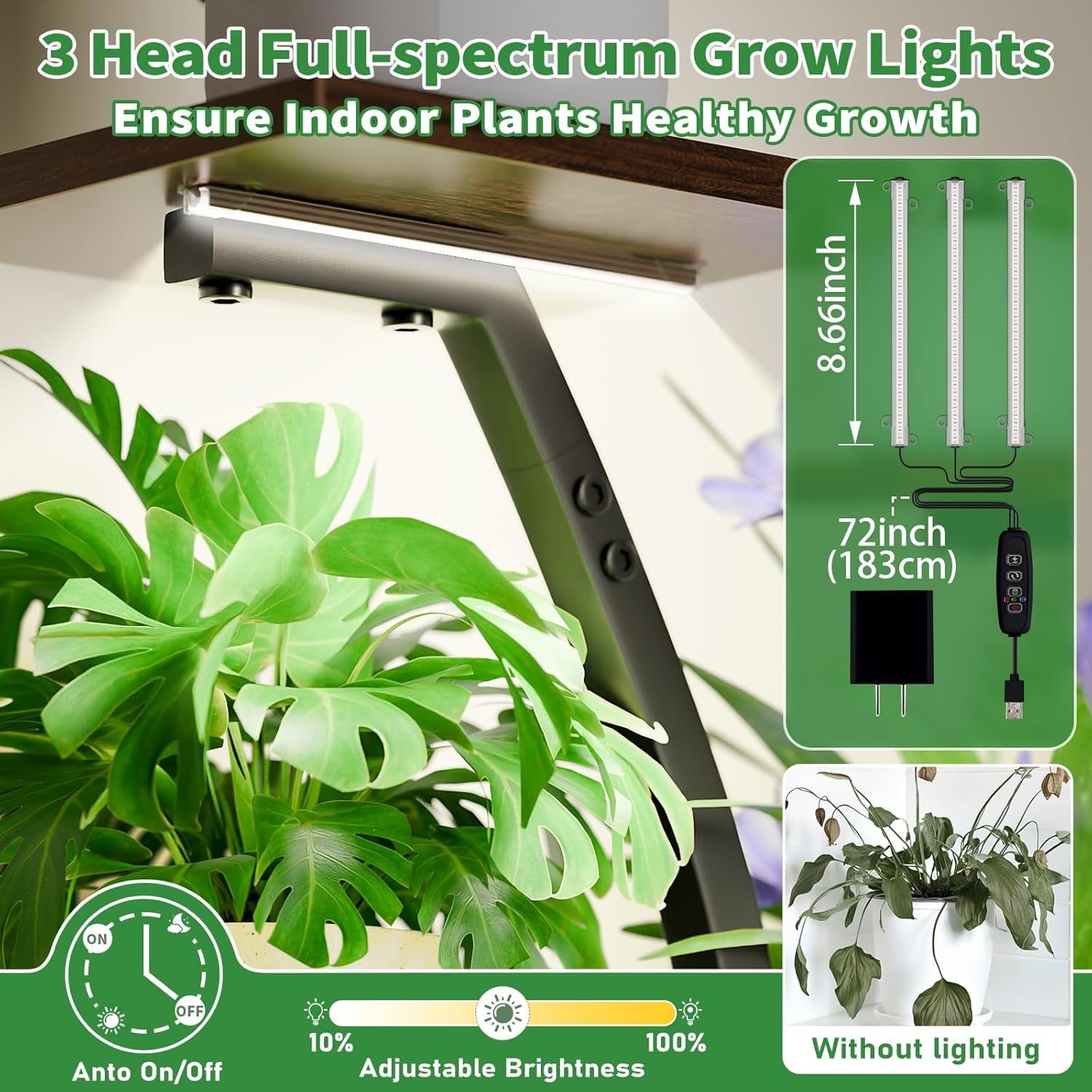 50" Indoor Plant Stand with Grow Lights, 6-Tier Corner Plant Shelf ...