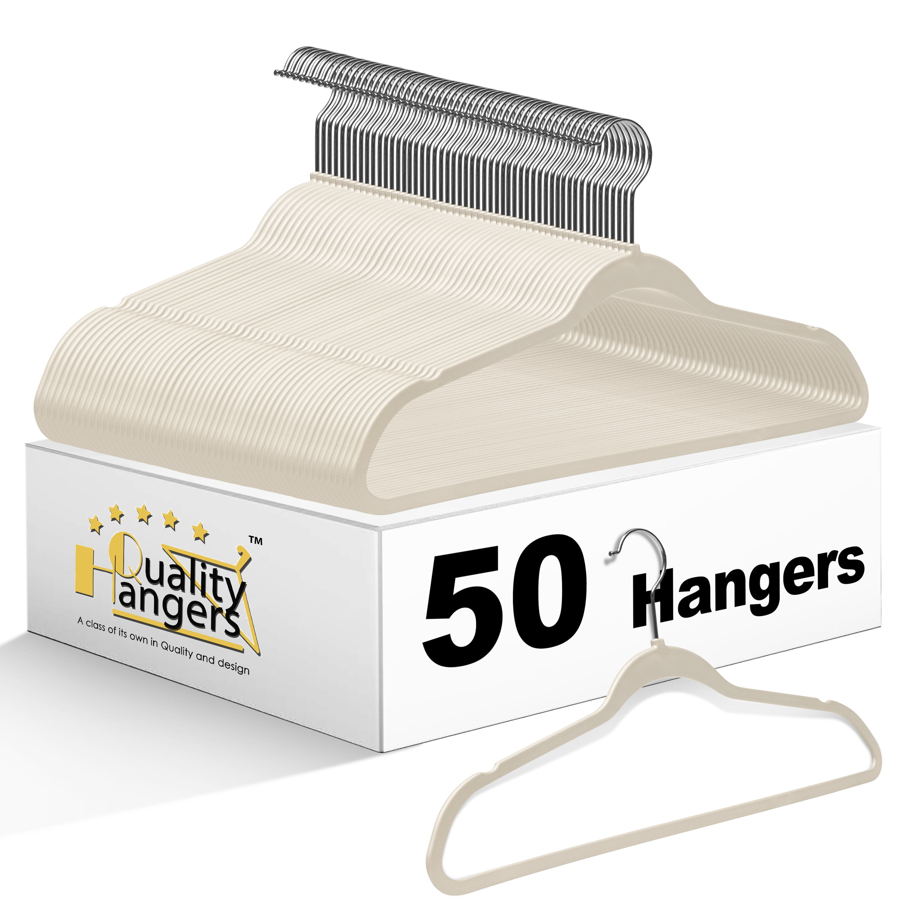 50 Ivory Quality Plastic Non Velvet Non-Flocked Thin Compact Hangers ...