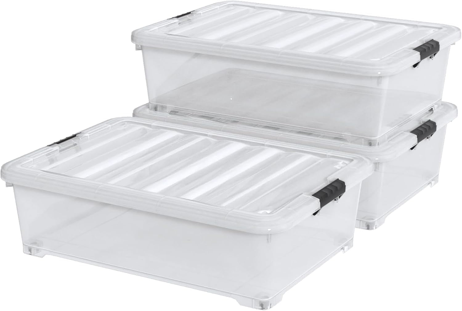 50 L Large Clear Under Bed Storage Bin with Wheels, Plastic Under Bed ...
