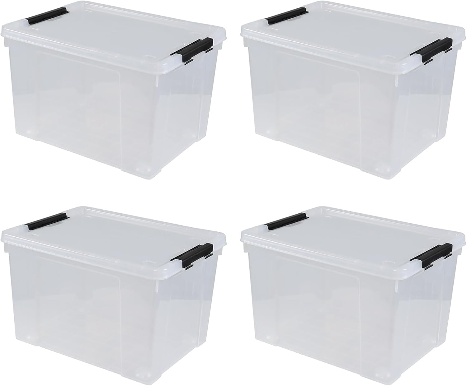 50 L Large Plastic Storage Bins with Latching Lids and Wheels, 4-Pack ...