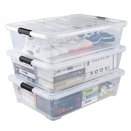 50 L Large Plastic Under Bed Storage Containers, Clear Plastic Underbed ...
