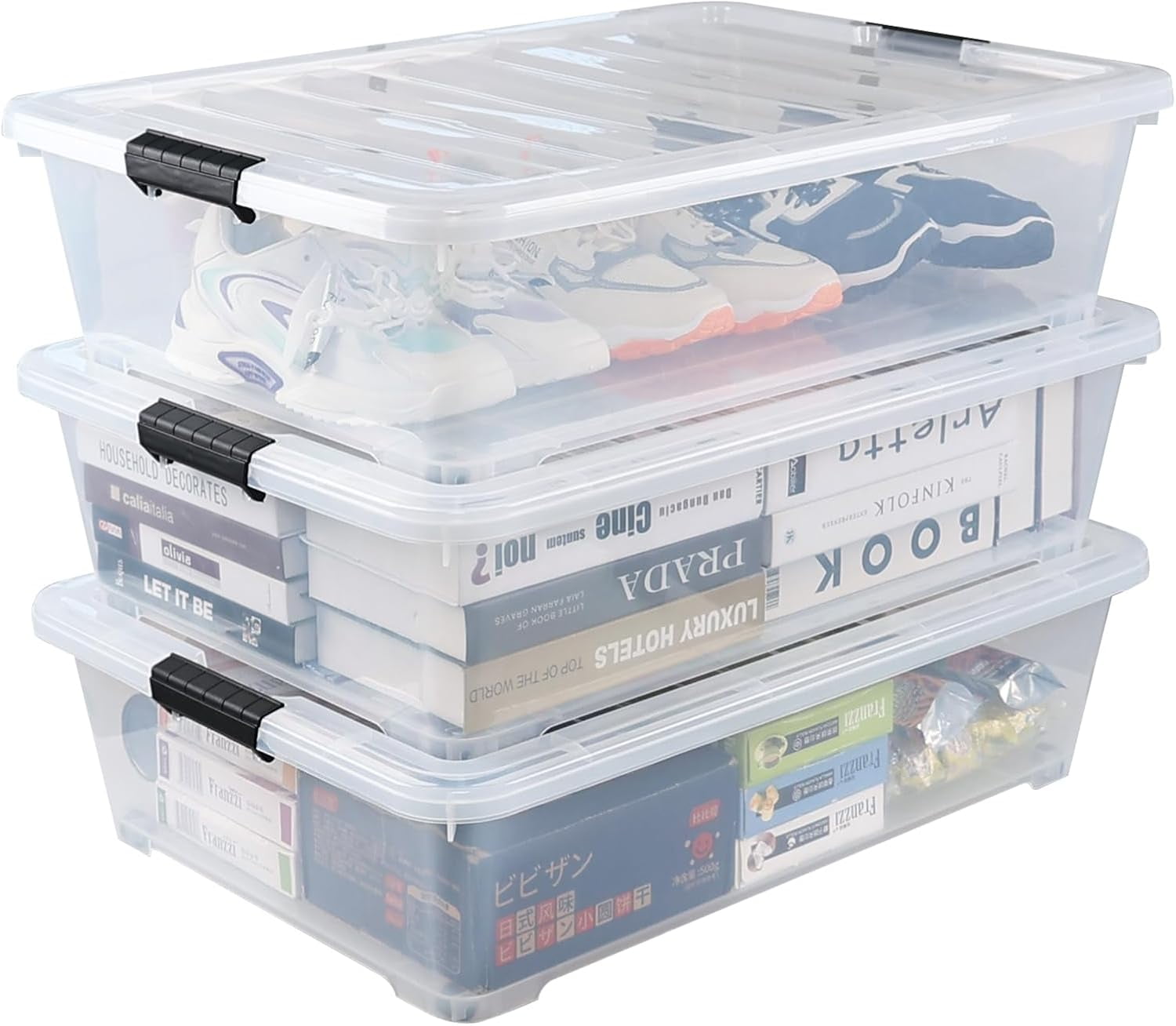 50 L Large Plastic Under Bed Storage Containers, Clear Plastic Underbed ...
