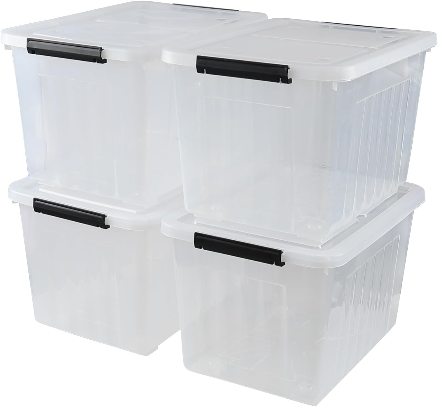 50 L Plastic Lidded Storage Bin, 4 Pack Clear Latching Storage Box with ...
