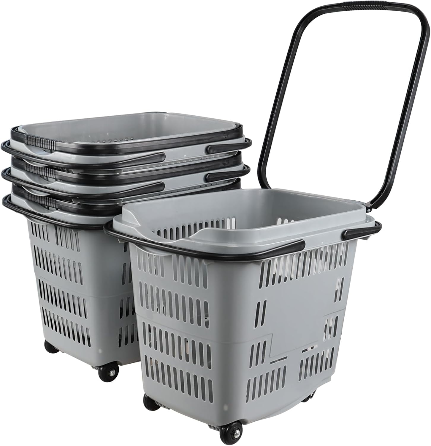 50 L Plastic Rolling Shopping Basket with Handles, Portable Retail ...