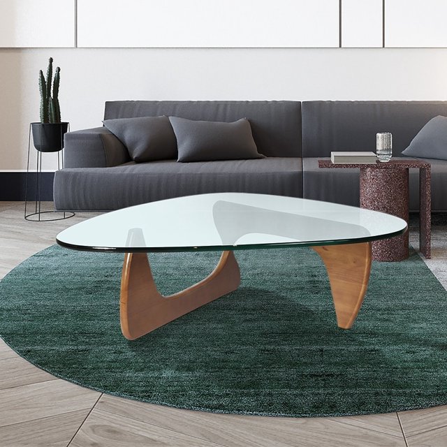 50"L Triangle coffee table Wood Base for living room Walnut - Walmart.com