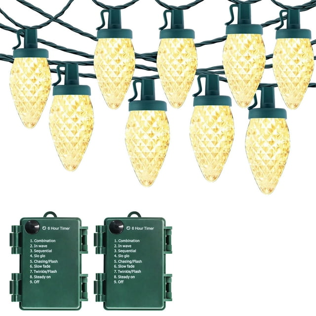 50 LED Battery Operated String Lights 18ft C3 Christmas Lights for Indoor Outdoor Wreath Party ...