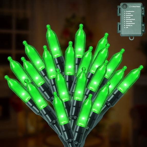 50 LED Green String Lights - 16FT Mini Outdoor Christmas Lights with 9 ...