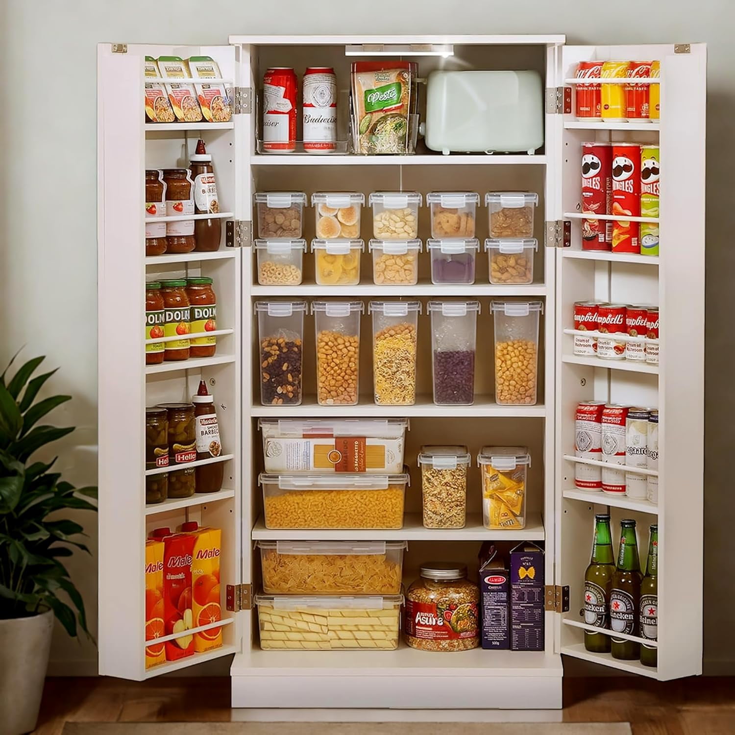 50" LED Kitchen Pantry Storage Cabinets - Standing Food Cabinets ...
