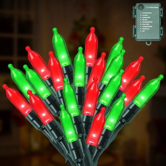 JUSTPRO, 50 LED Christmas String Lights, 16FT, Red-Green, 9 Modes ...