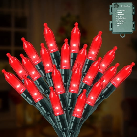 50 LED Red String Lights - 16FT Mini Outdoor Christmas Lights with 9 ...