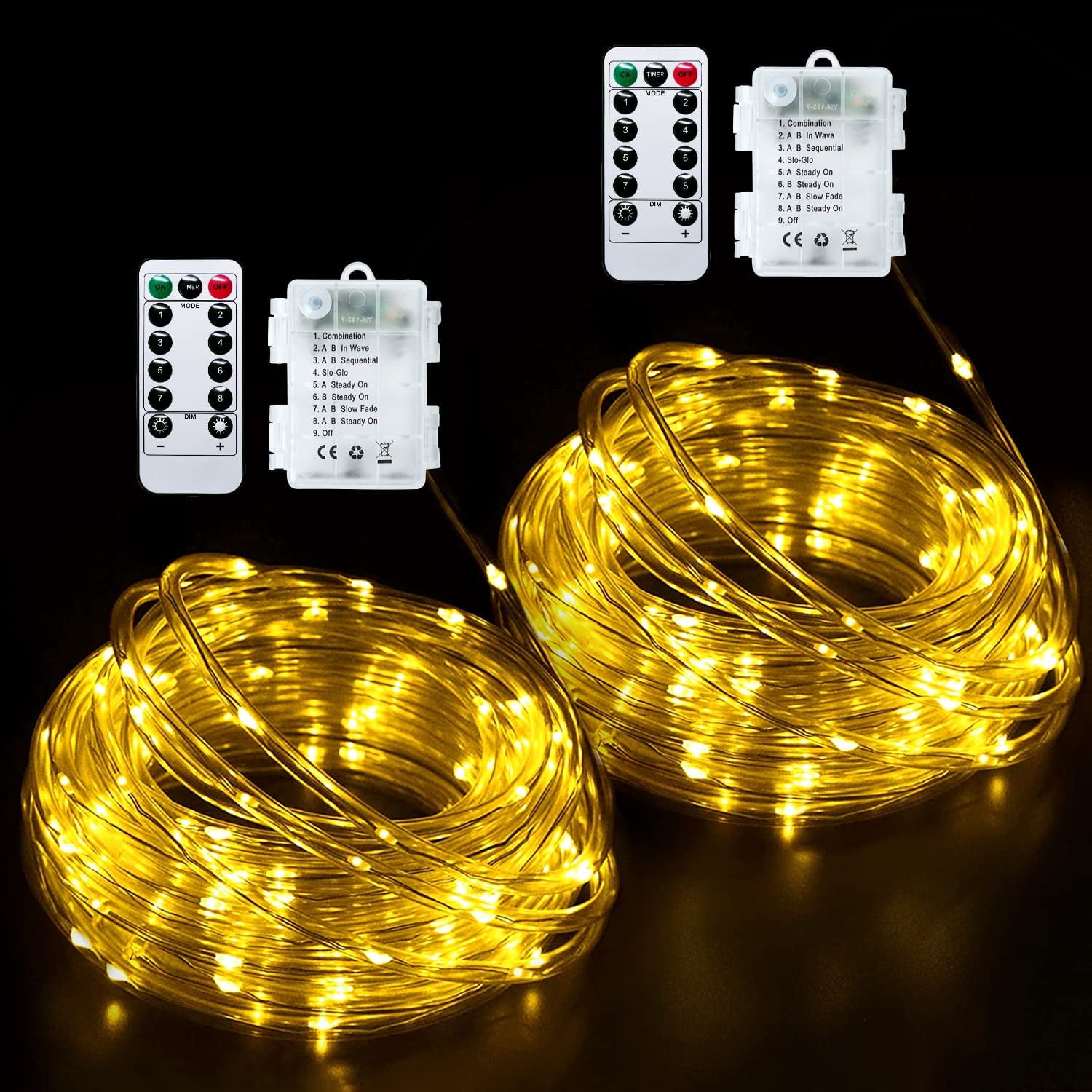 50 LED Rope Lights Indoor Outdoor, 2 Pack 23 ft 8 Modes Rope Lights ...