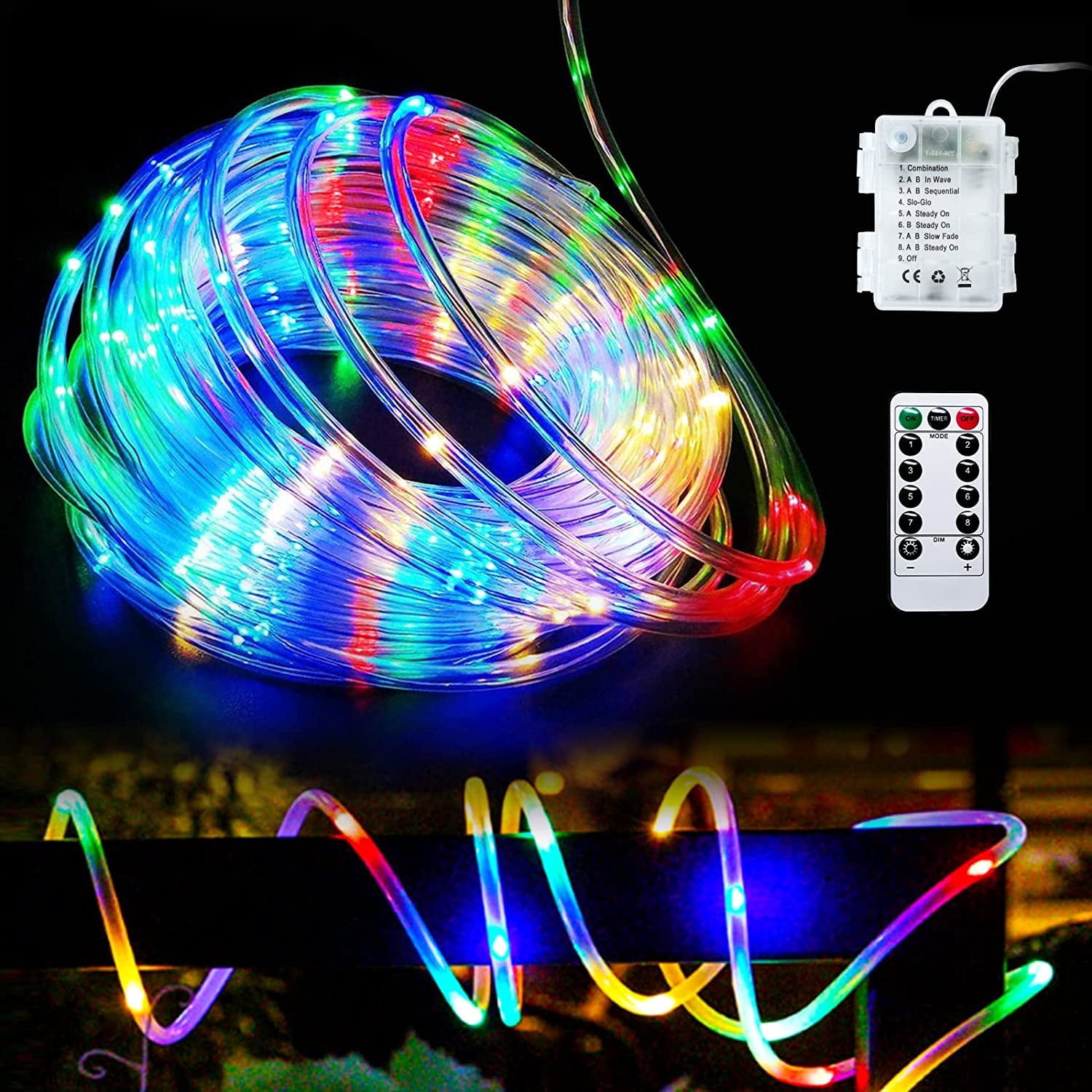 50 LED Rope Lights Indoor Outdoor, 23 ft 8 Modes Rope Lights Battery ...