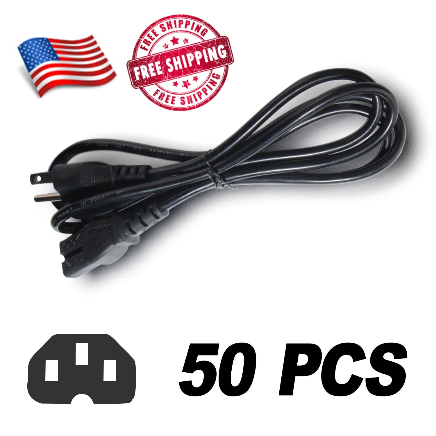 50-LOT NEW AC Power Cord Cable Desktop Monitor Computer 6ft IEC320 ...