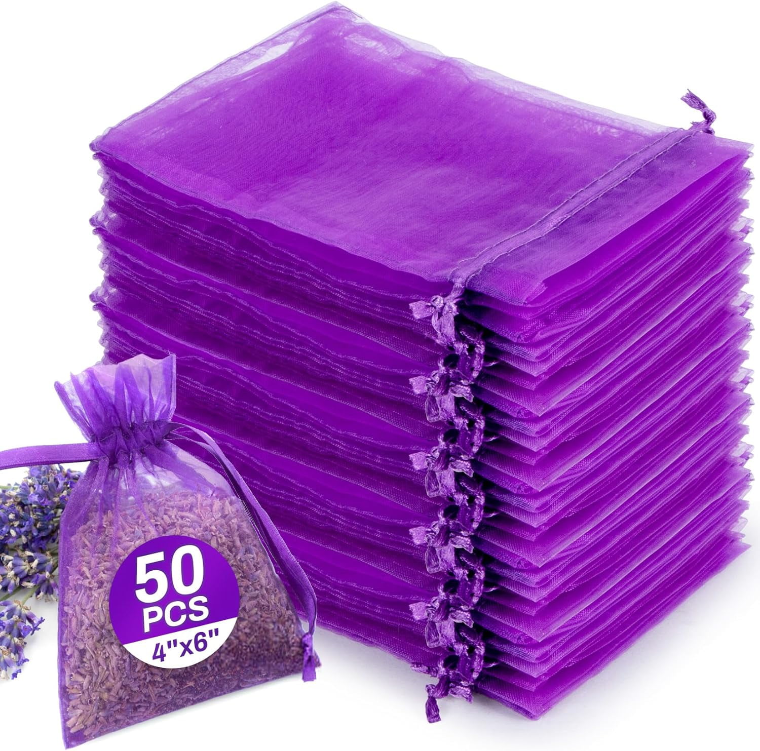 50 Lavender Sachet Bags Empty - Purple Organza Bags 4x6 Sachets For ...