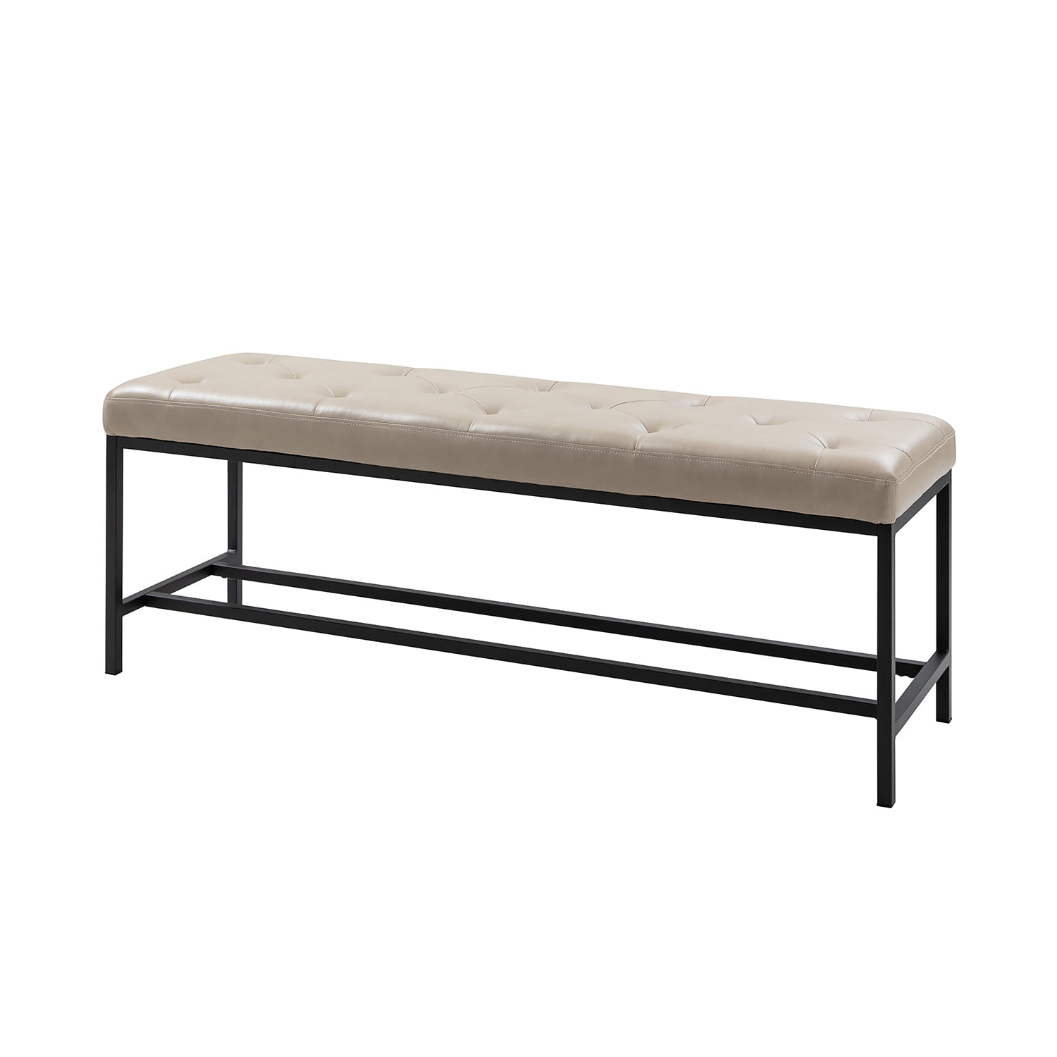 50" Leather Storage Upholstered Ottoman, Rectangle Tufted Metal Base ...