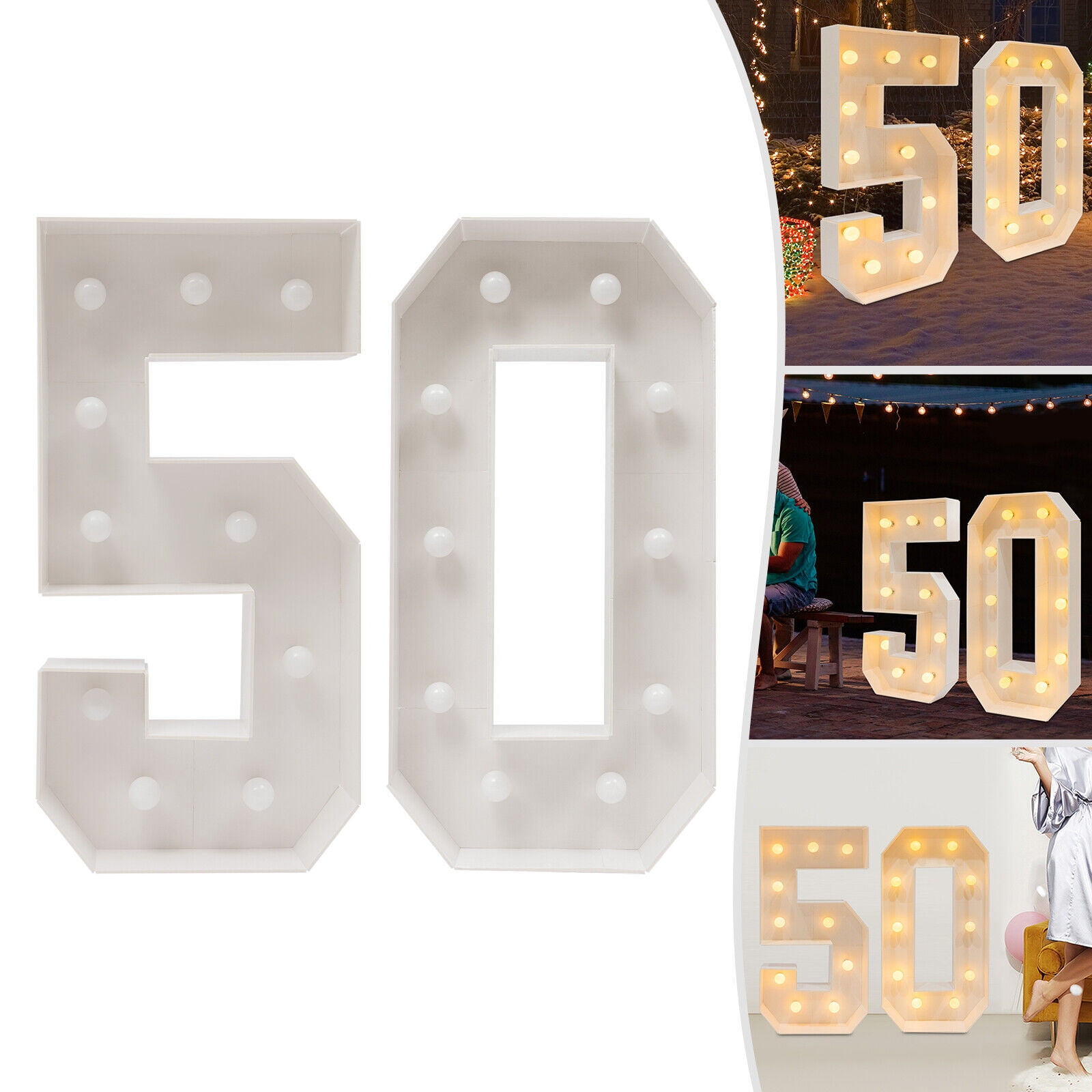 50 Light Up Numbers, 50th Birthday Party Decoration, White Vintage ...