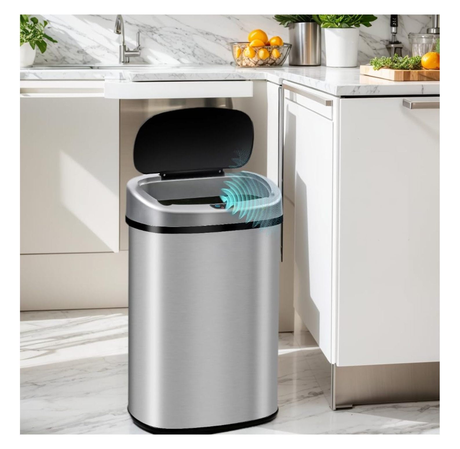 50 Liter/13 Gallon Kitchen Trash Can with Lid, Automatic Trash Can ...