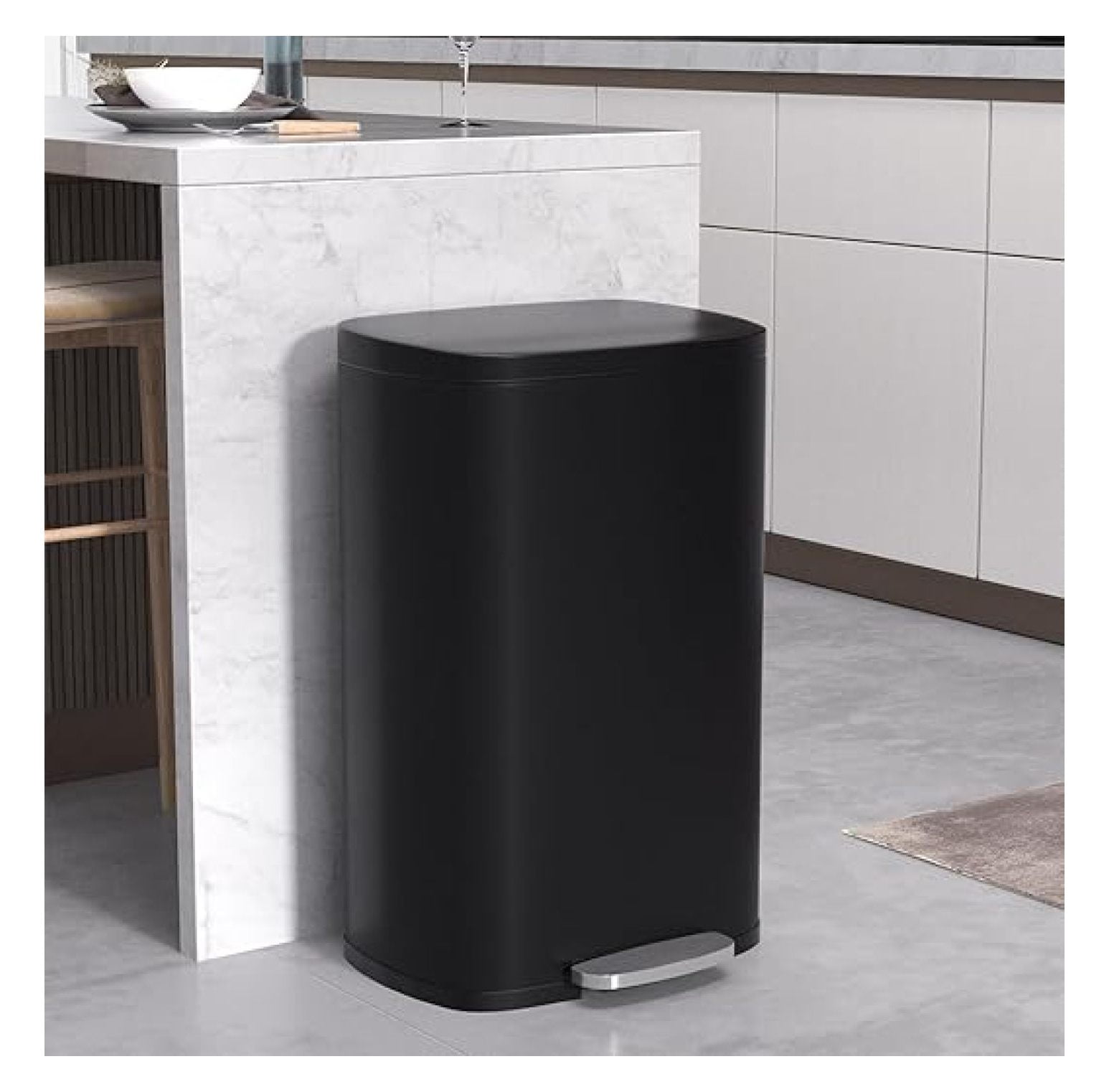 50 Liter / 13 Gallon Kitchen Trash Can with Lid, Stainless Steel Foot ...