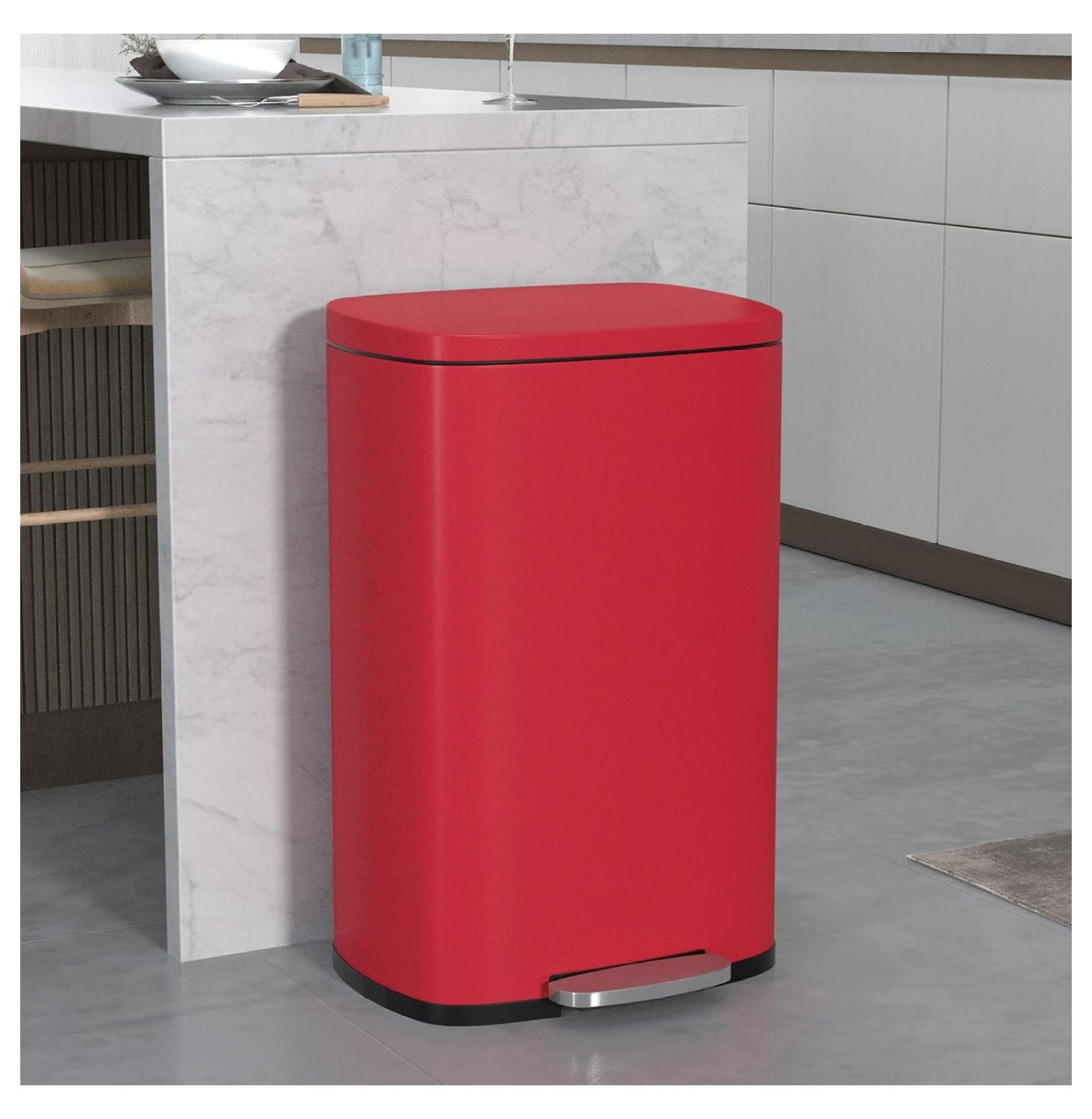 50 Liter / 13 Gallon Kitchen Trash Can with Lid, Stainless Steel Trash ...