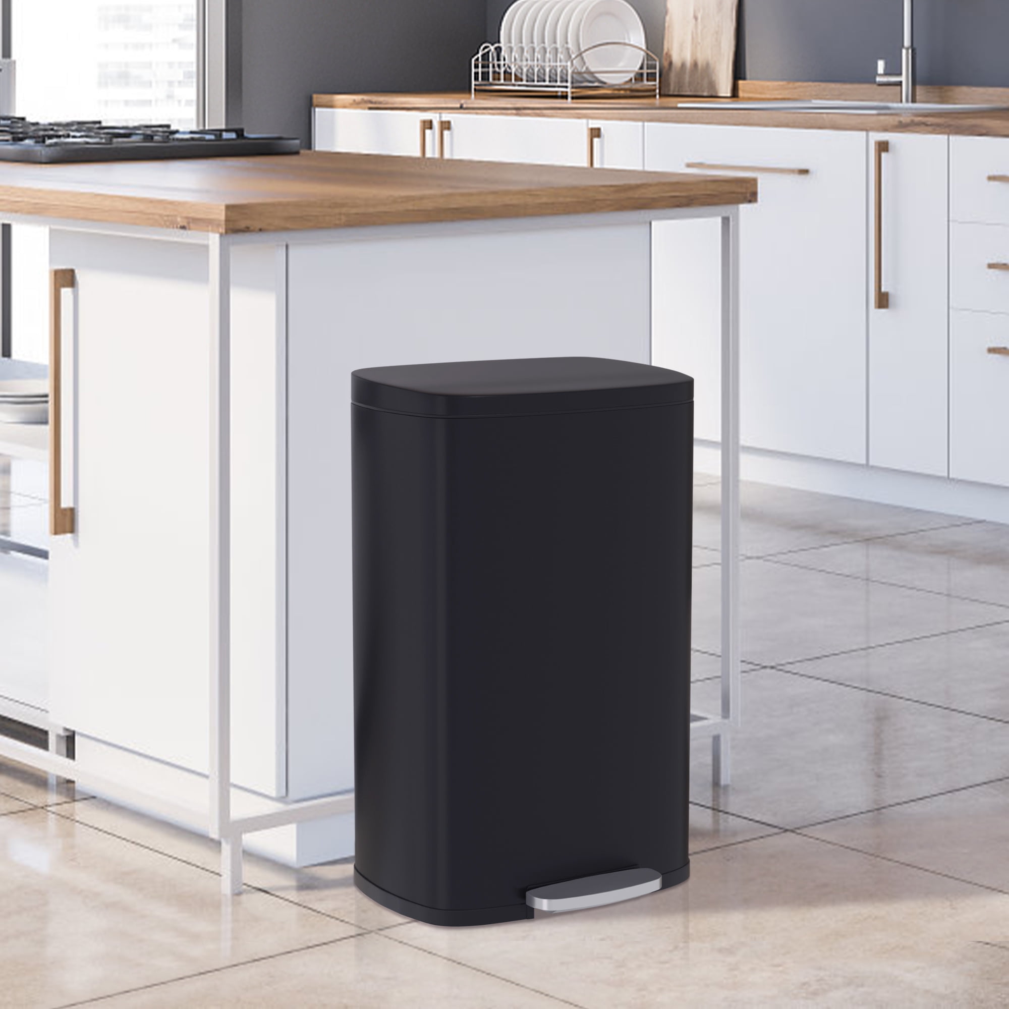 Walmart 13 Gallon Stainless Steel Kitchen Trash Can, Touchless, with ...