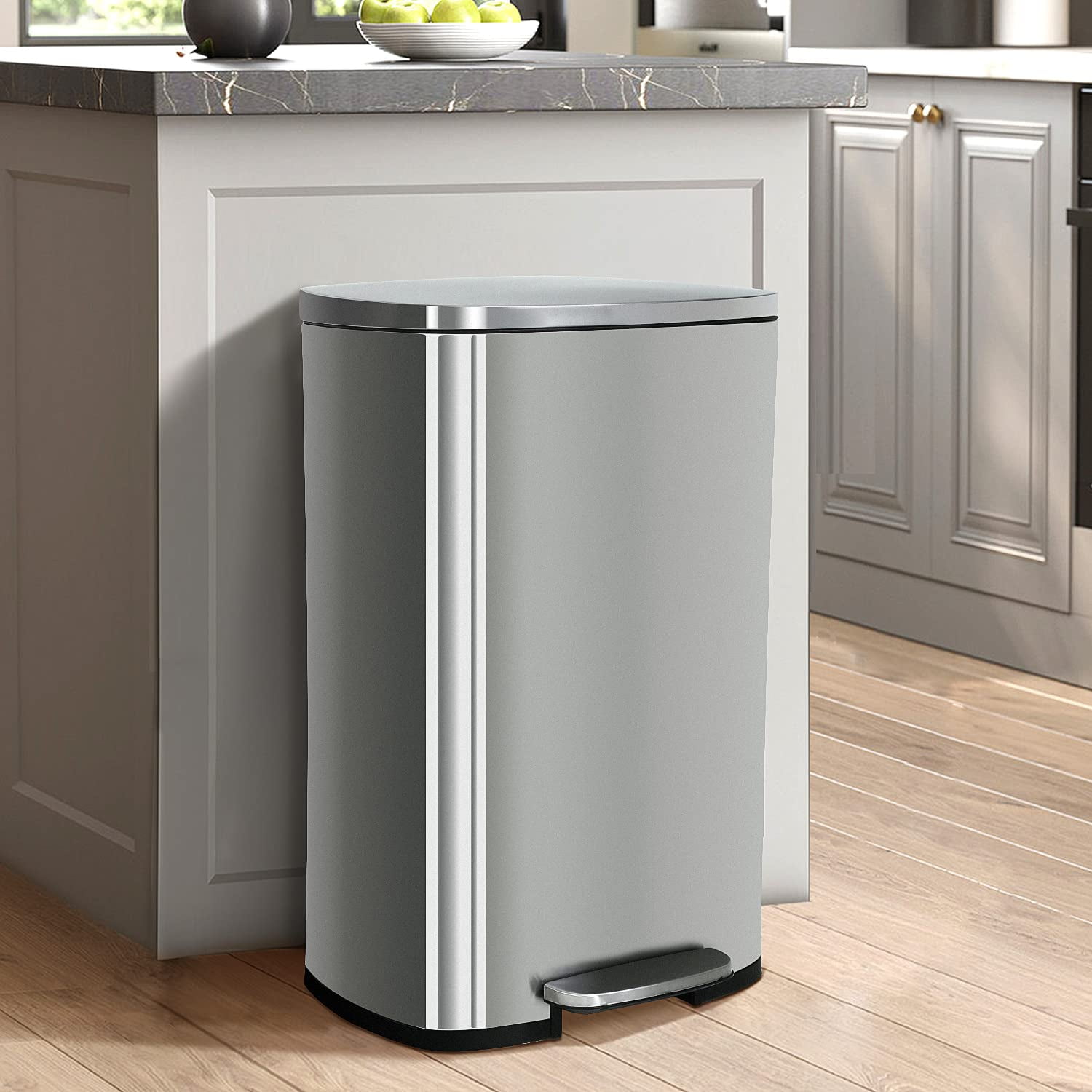 50 Liter / 13 Gallon Kitchen Trash Can, Stainless Steel with Lid, Foot Pedal and Inner Bucket ...