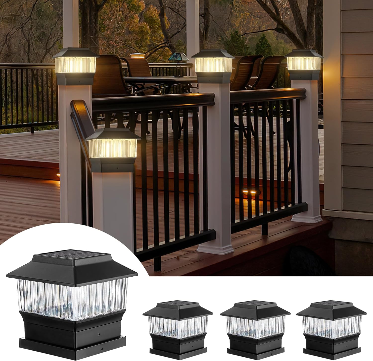 50 Lumen Solar Post Lights, 3 Modes Outdoor Deck Fence Post Cap Lights - 4x4 3.5x3.5 4.5x4.5 or ...