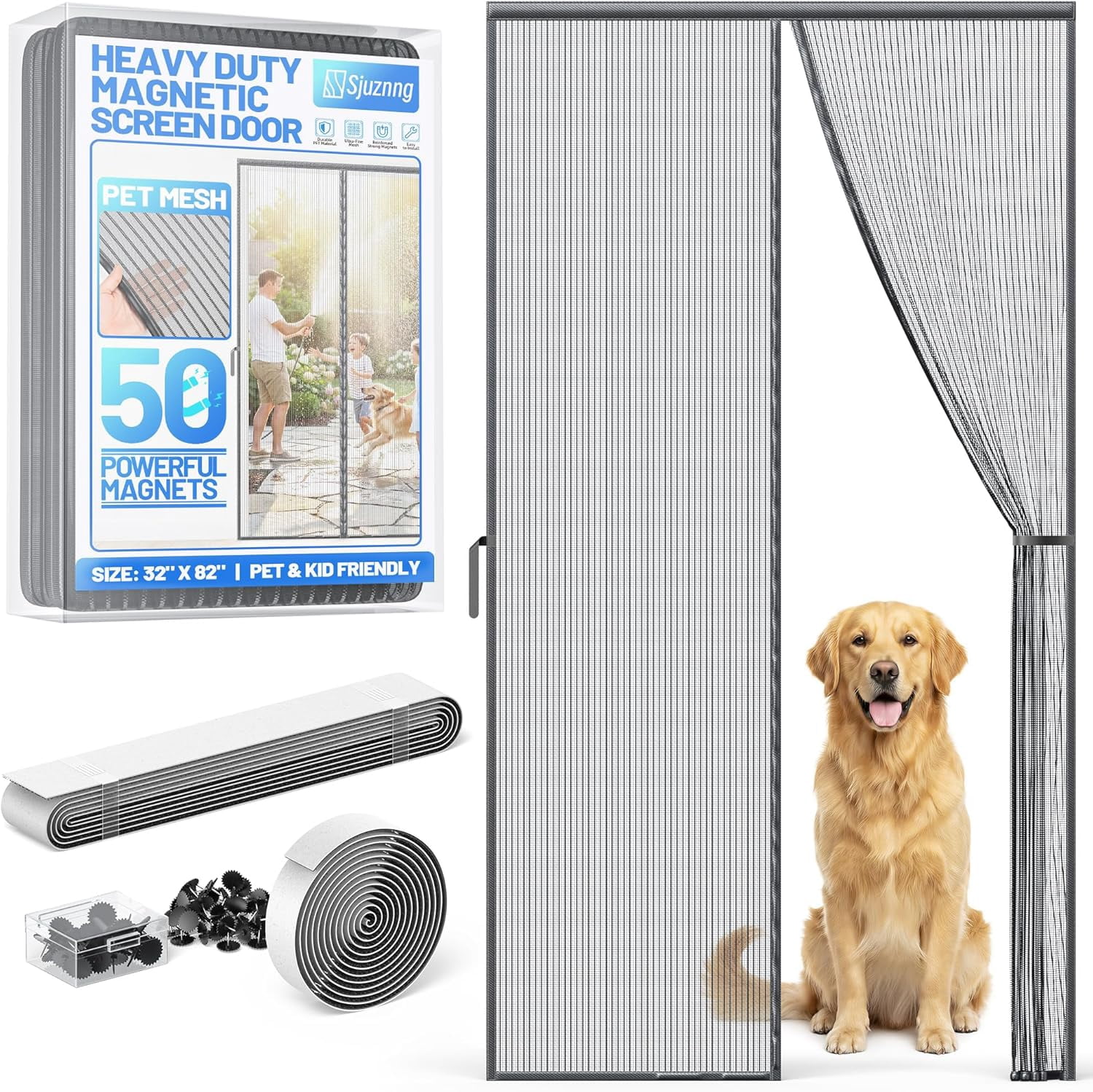 50 Magnets Auto-Sealing Magnetic Screen Door, Pet & Kid Friendly, Bug ...