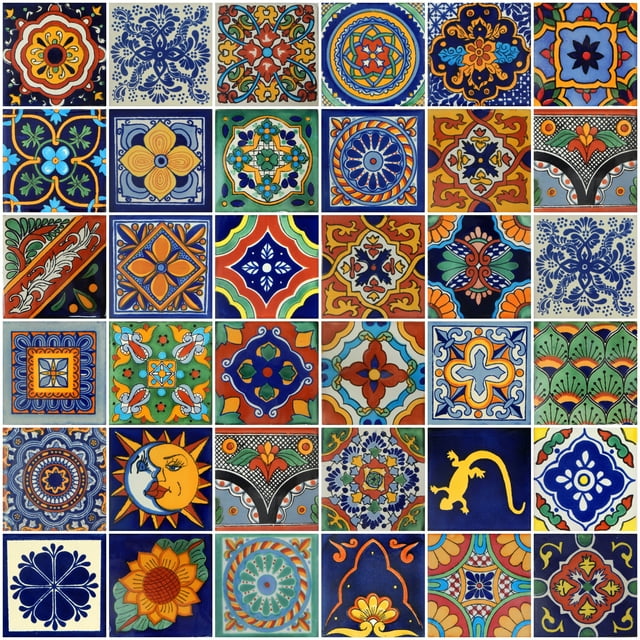 50 Handpainted Assorted Spanish Ceramic 4x4 Kitchen Square Tiles for ...