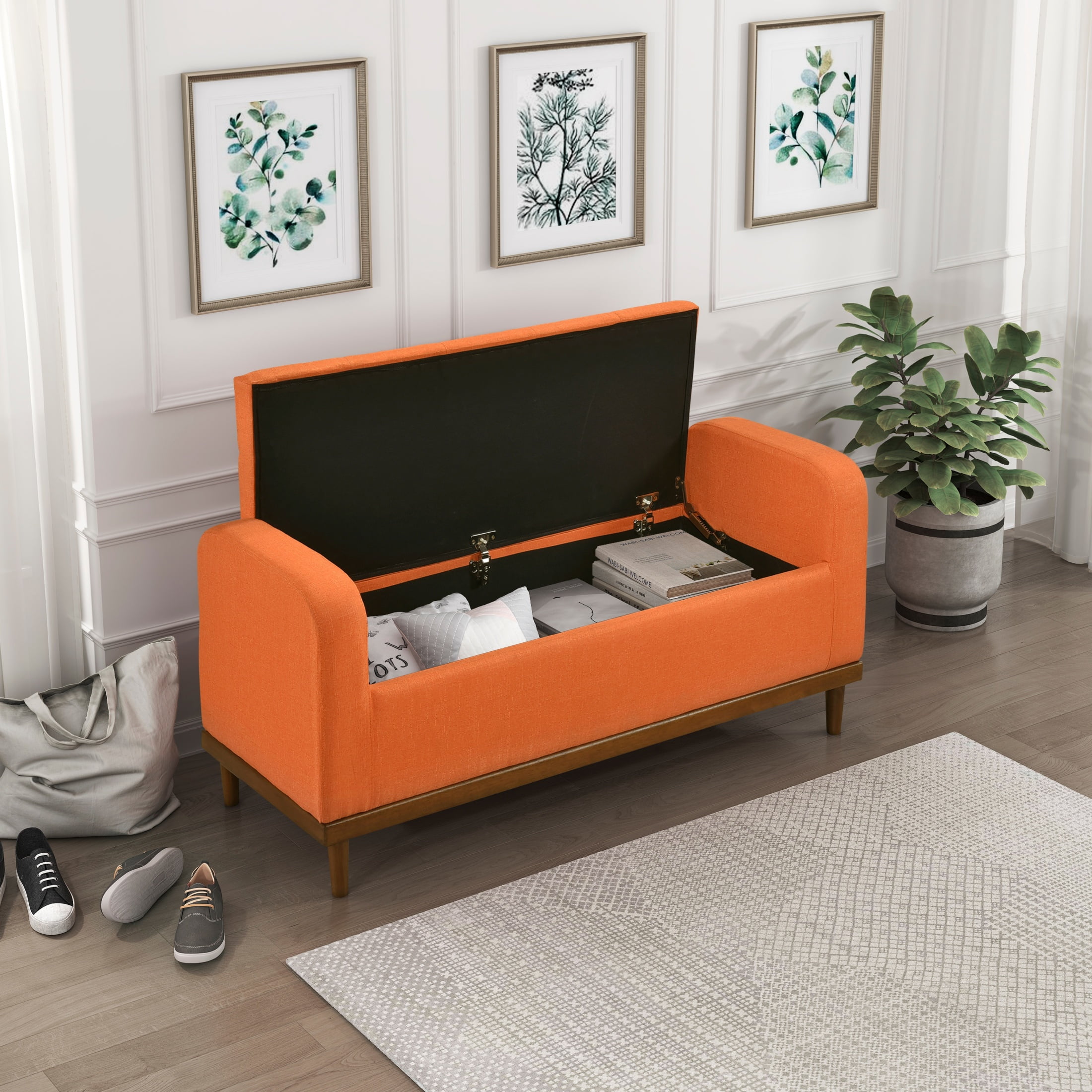 50" Mid-Century Modern Storage Bench – Timeless Design Meets Hidden ...